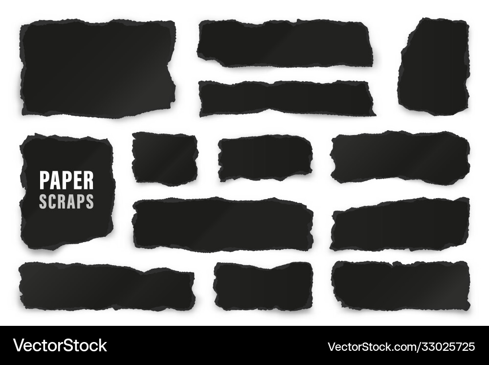 Ripped black paper strips realistic crumpled Vector Image