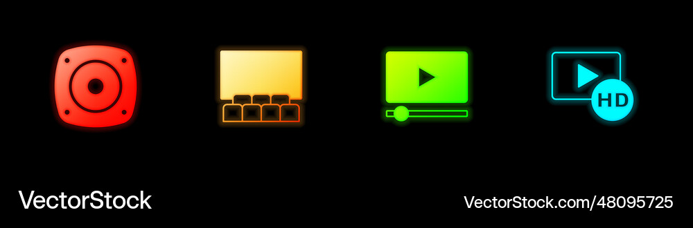 Set stereo speaker cinema auditorium with screen Vector Image