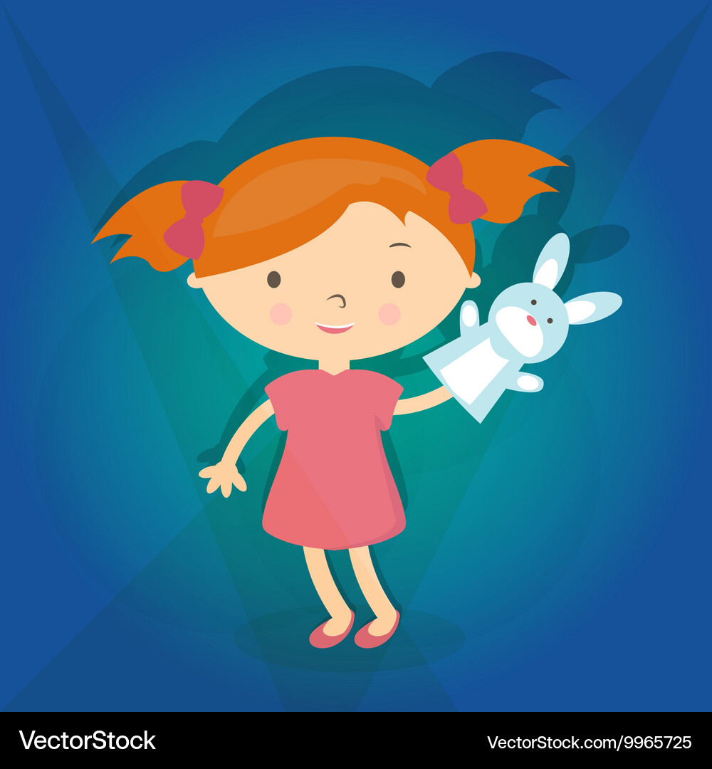 Small girl with hand puppet toy Royalty Free Vector Image