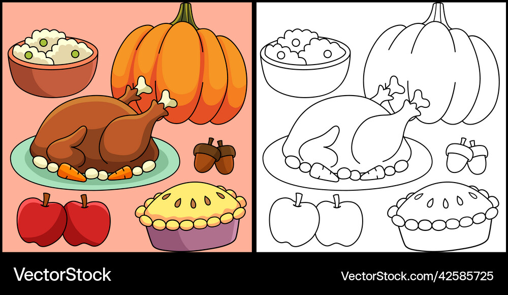Thanksgiving feast coloring page – Royalty-Free Vector | VectorStock