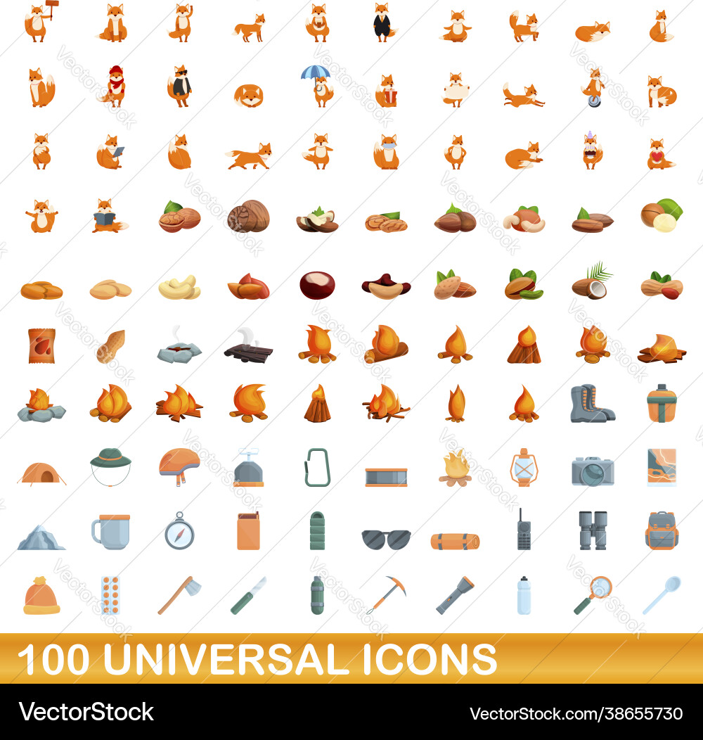 100 universal icons set cartoon style Royalty Free Vector