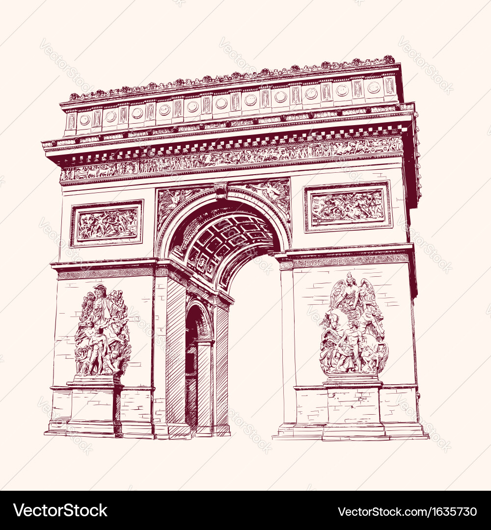 Arch of Triumph Paris hand drawn Royalty Free Vector Image
