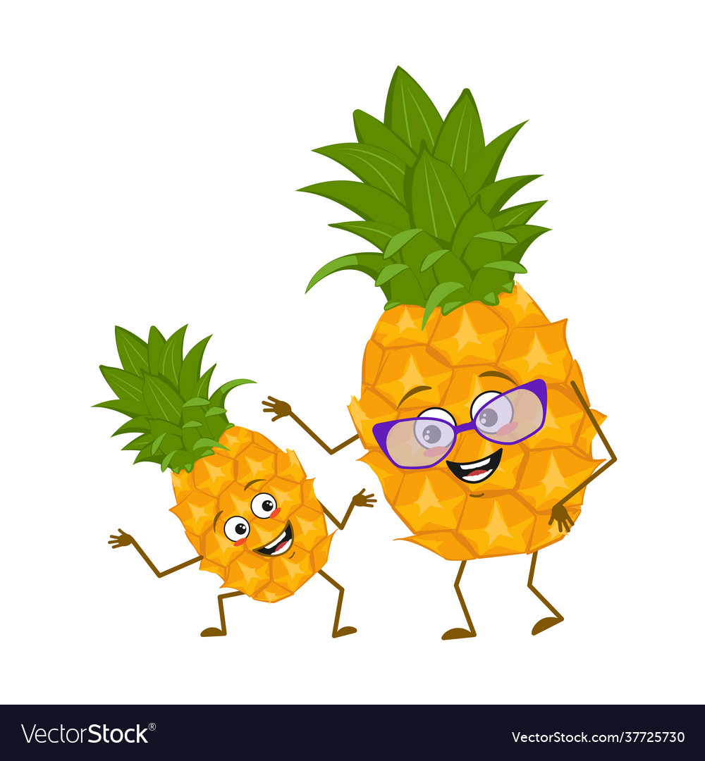 Cute pineapple characters with emotions face Vector Image