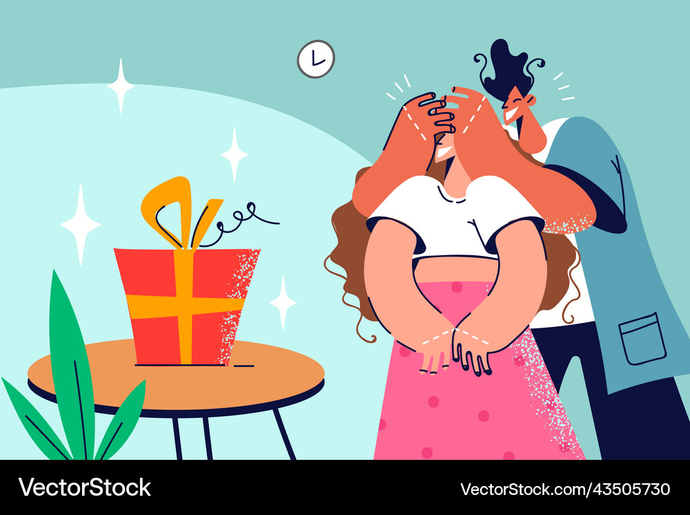 Happy man make surprise for lover Royalty Free Vector Image