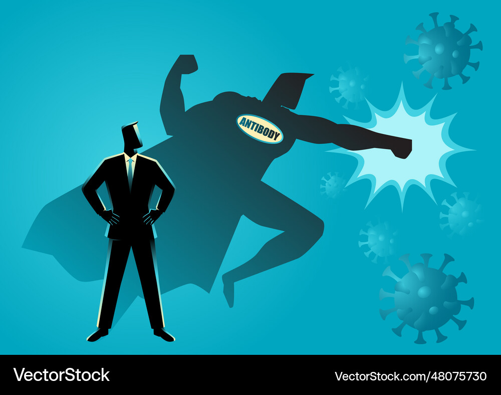 Man with his antibody fighting viruses Royalty Free Vector