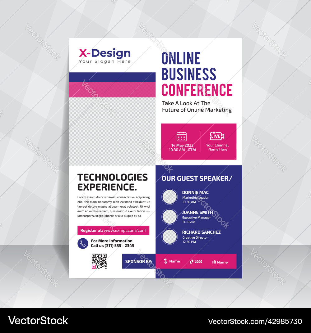 Online conference meeting flyer template flyer Vector Image