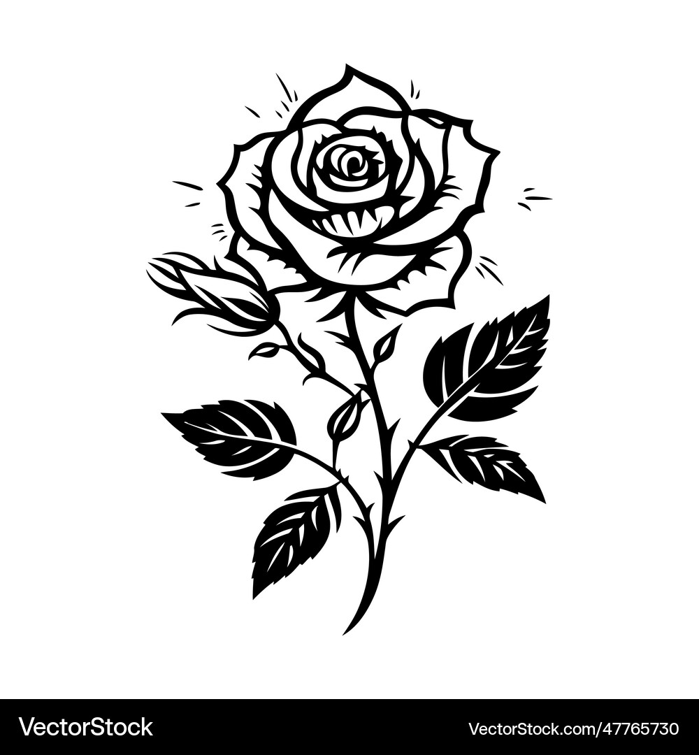 Rose silhouette with leaves isolated flower image Vector Image