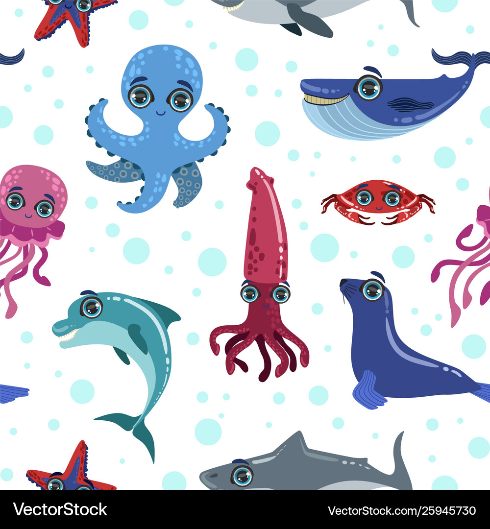 Sea animals seamless pattern with cute sea Vector Image