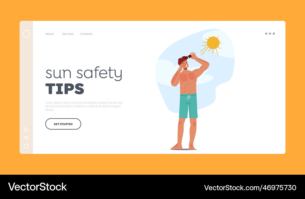 Sun safety tips landing page template man Vector Image
