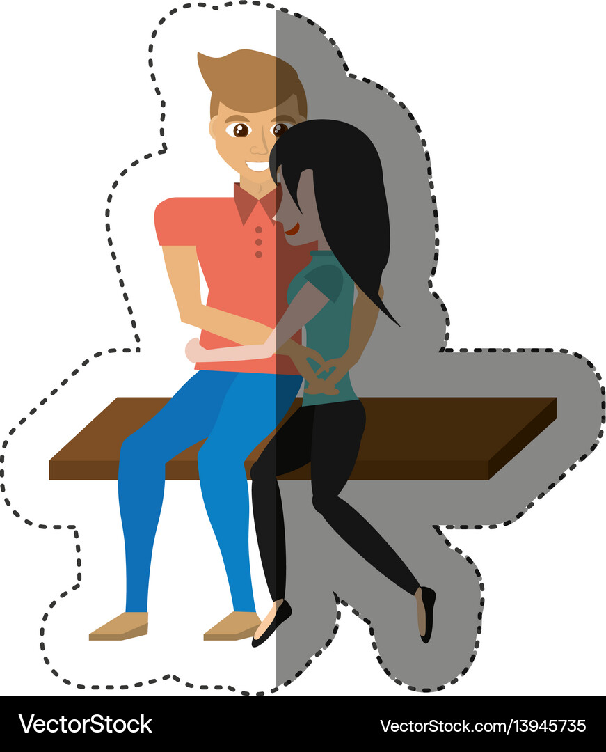 Couple love embracing sitting shadow Royalty Free Vector