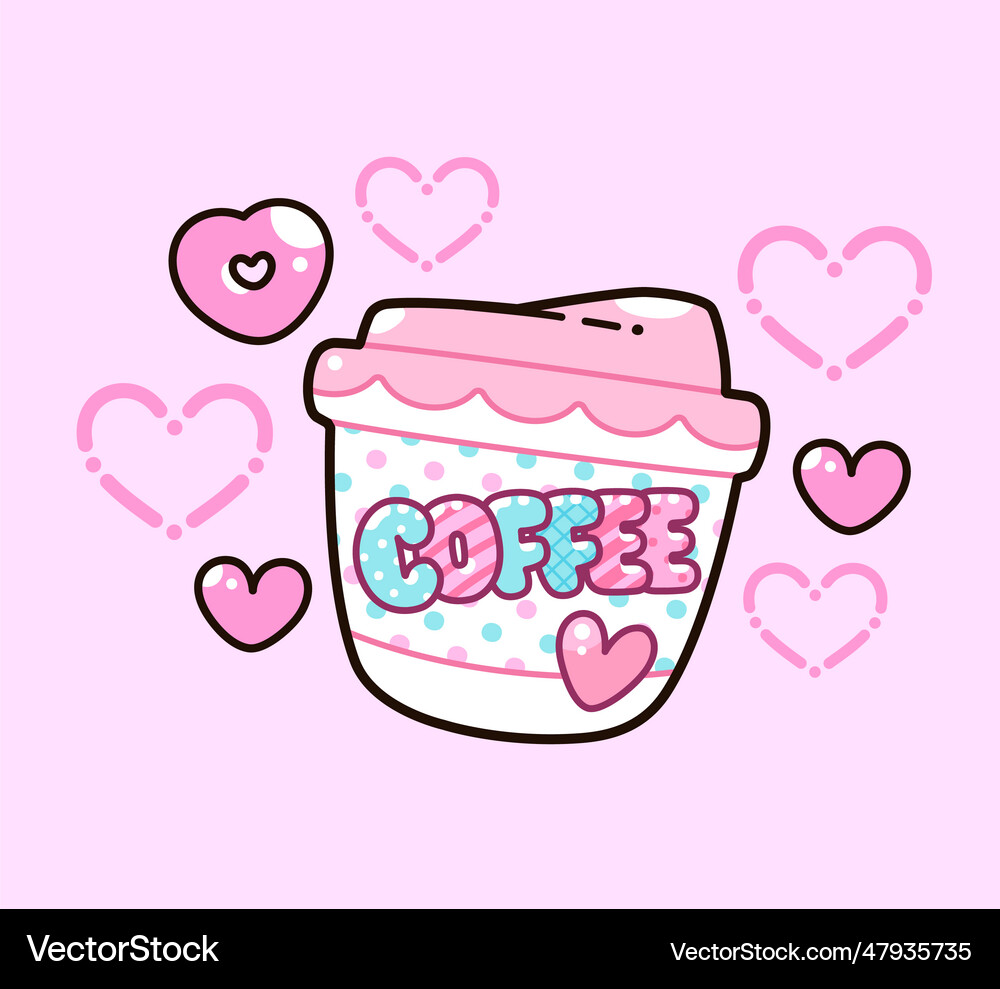 Cute coffee pink cup cartoon Royalty Free Vector Image