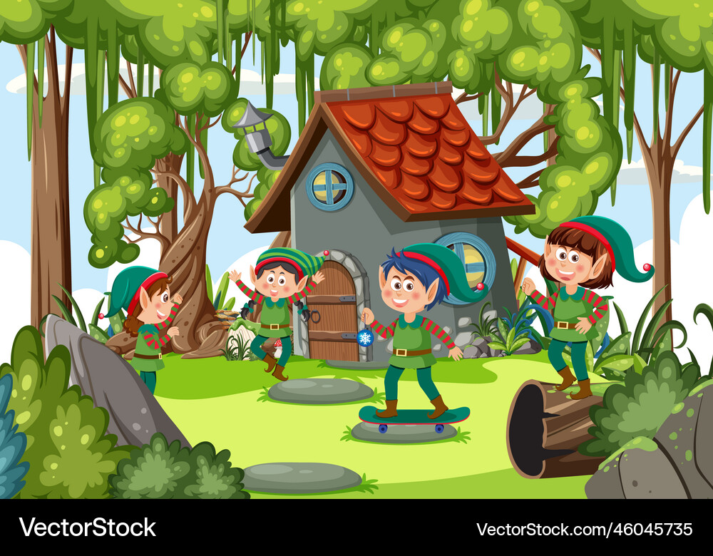 Elves in fairytale forest Royalty Free Vector Image