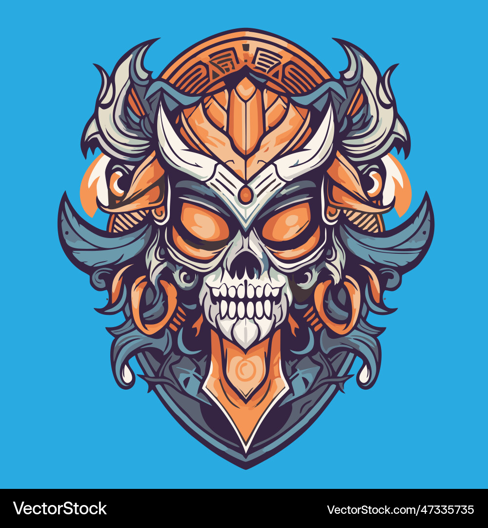 Gothic skull with ornament on blue background Vector Image