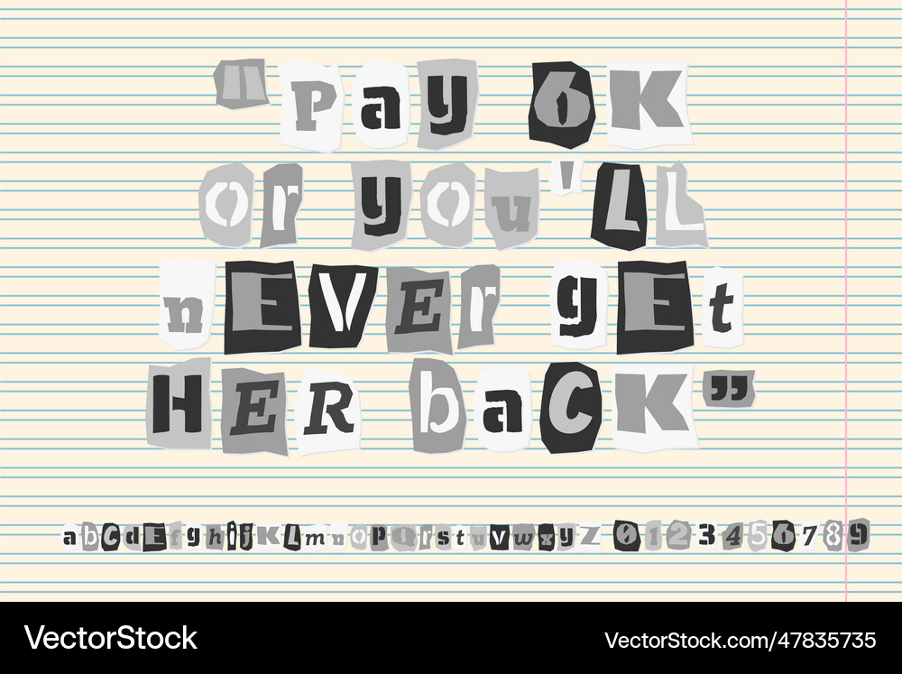 Gray ransom collage style letters numbers Vector Image