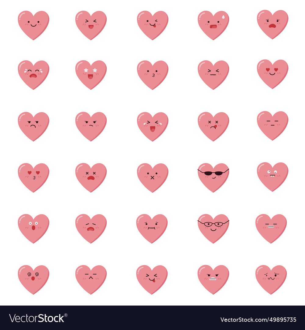 Heart Emoji Facial Expression Set Royalty Free Vector Image