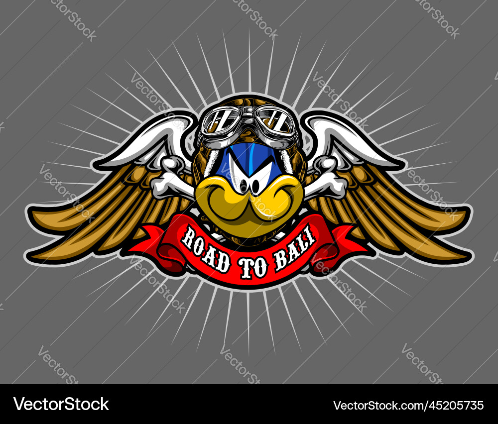 Pin-shaped winged cartoon duck Royalty Free Vector Image