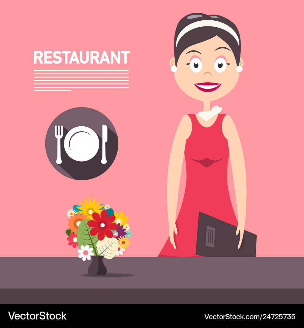 Restaurant manager woth flowers on pink Royalty Free Vector