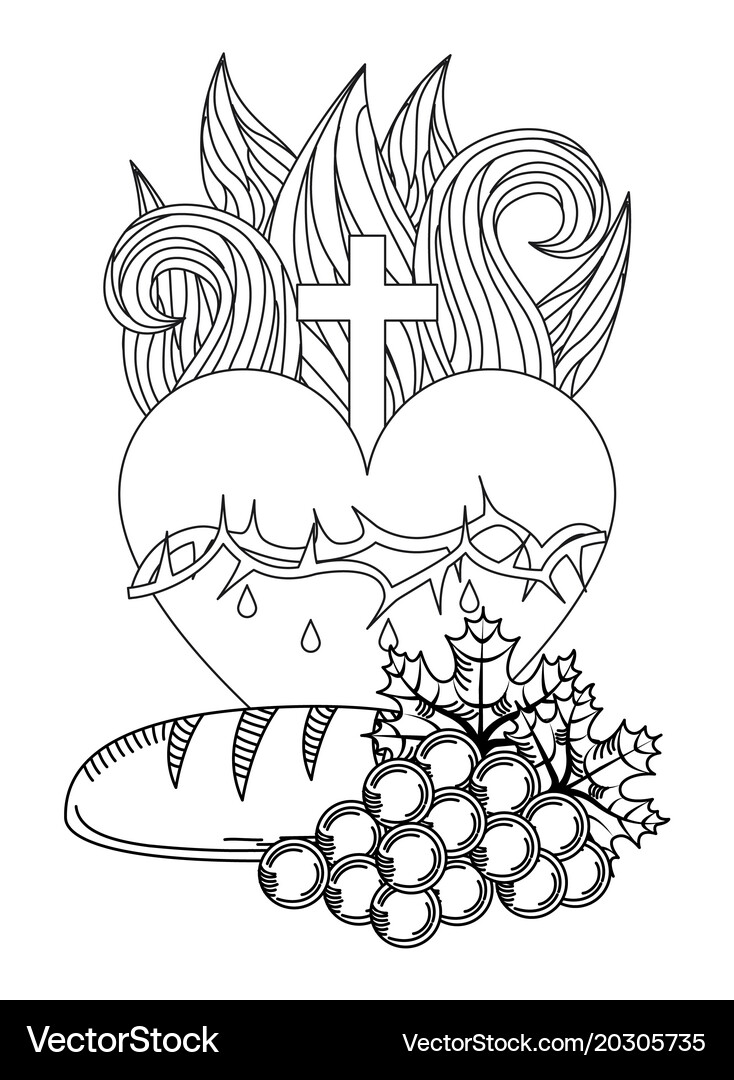 Sacred heart jesus communion bread and grape Vector Image