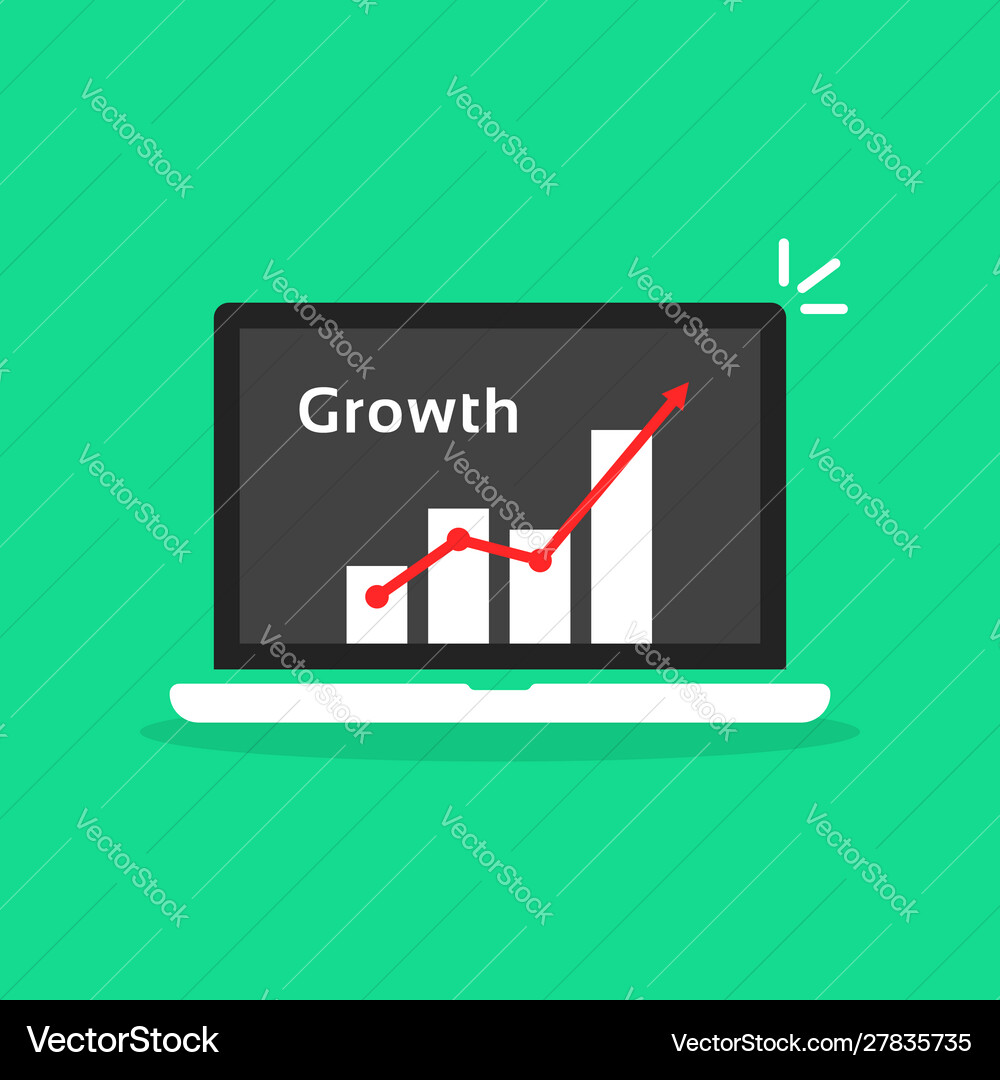 Statistic graph in cartoon laptop like growth Vector Image