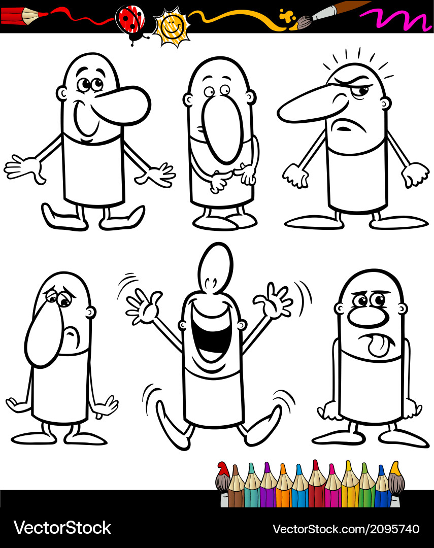 Cartoon emotions set for coloring book Royalty Free Vector