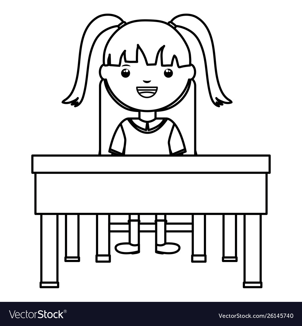 Cute little student girl sitting in schooldesk Vector Image