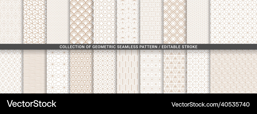 Geometric set of seamless gold and white patterns Vector Image