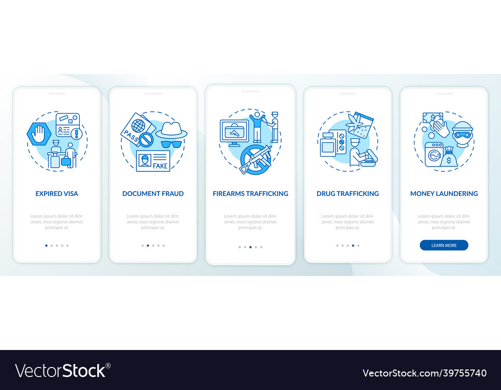 Reasons for deportation blue onboarding mobile Vector Image