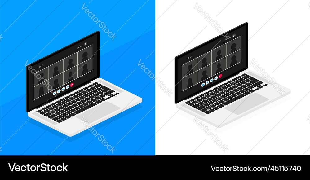 Video call conference on laptop screen working Vector Image