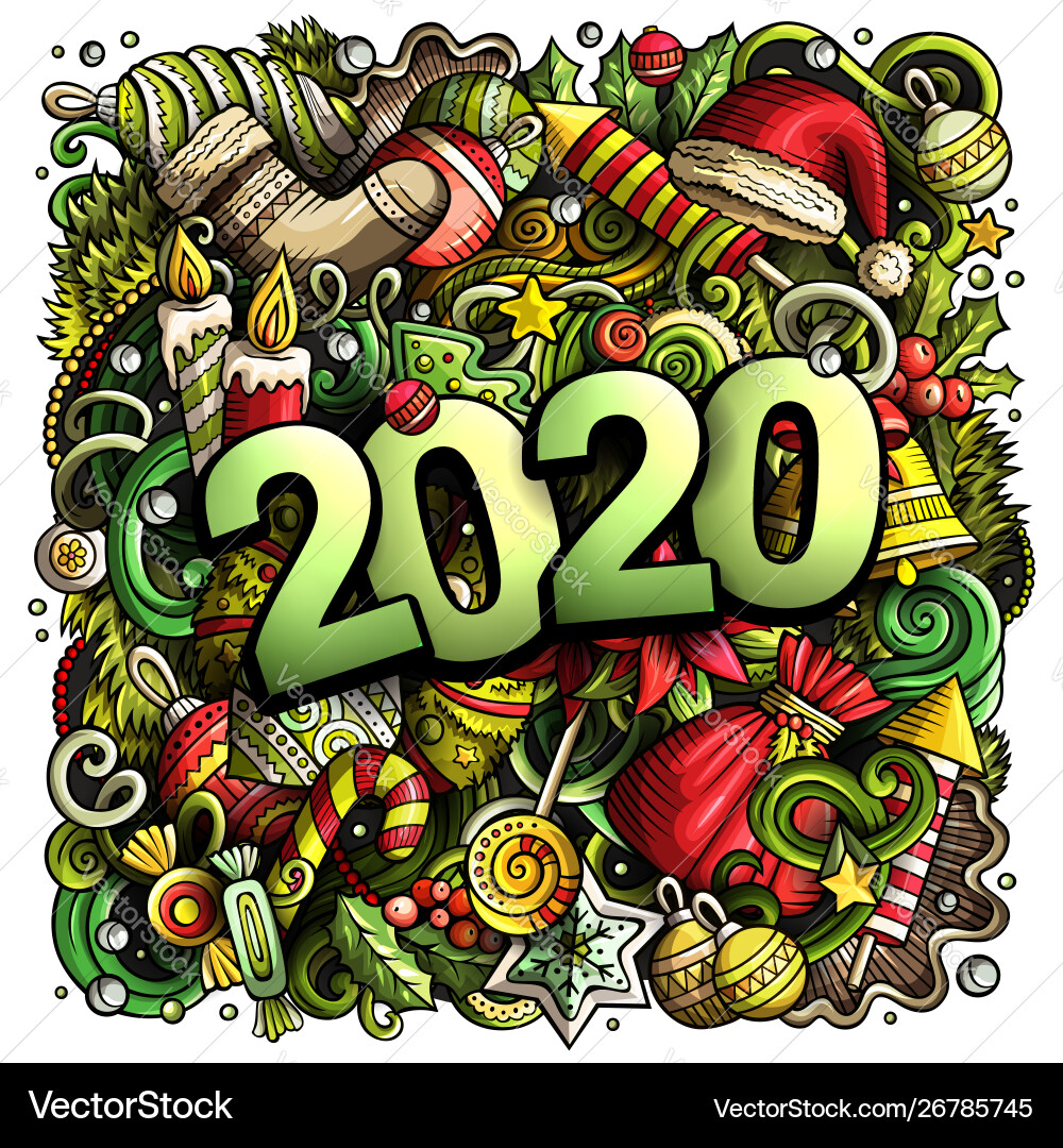 2020 hand drawn doodles new year Royalty Free Vector Image