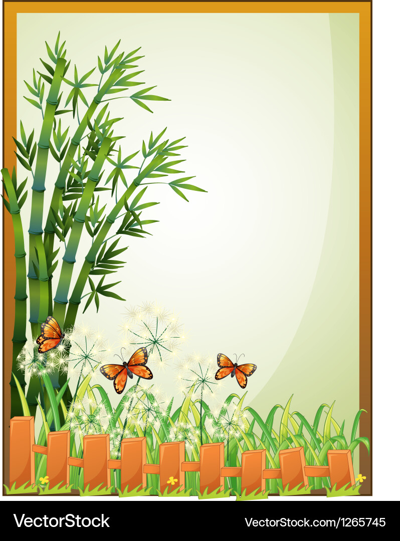 A frame with bamboo plants and butterflies Vector Image