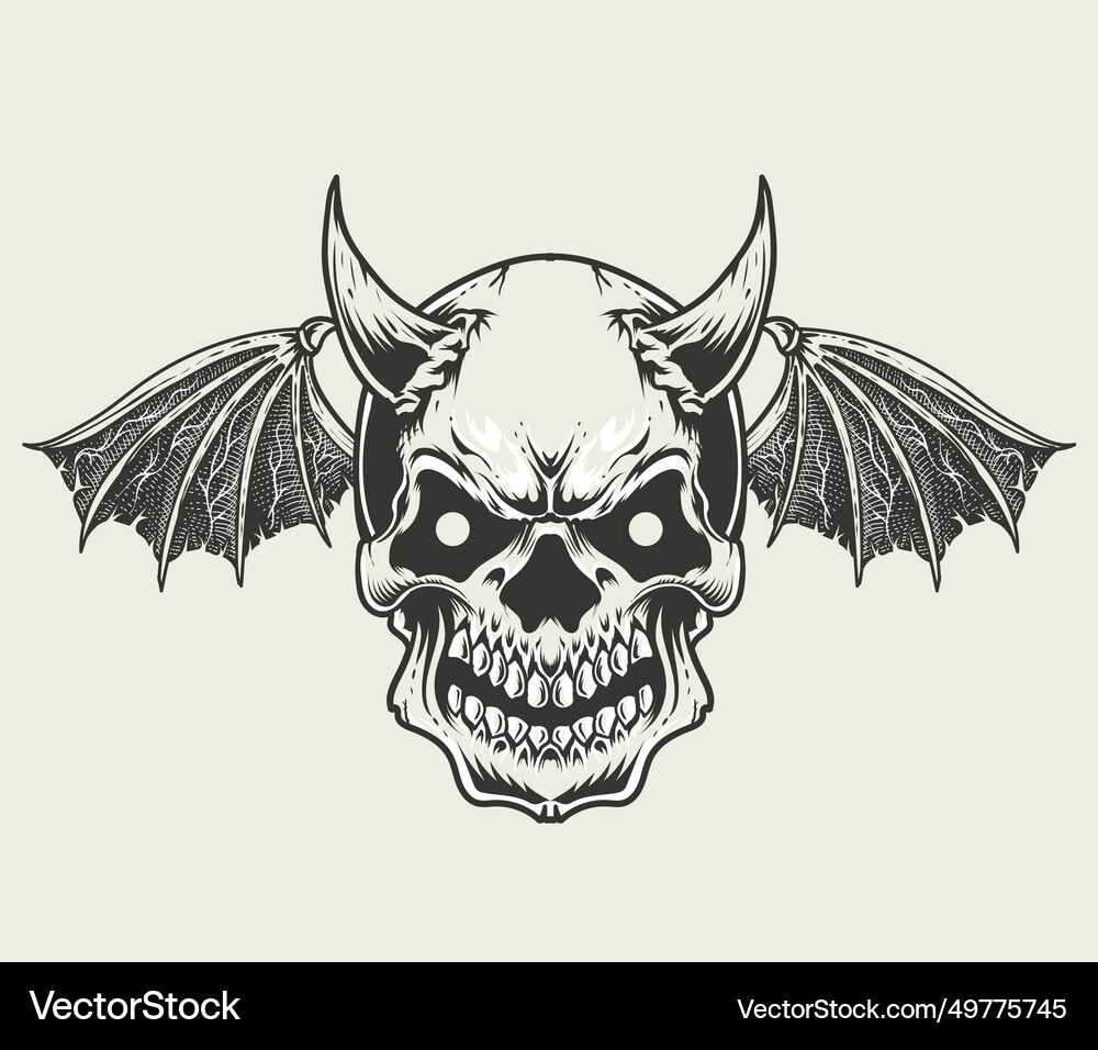 Demon skull head monochrome style Royalty Free Vector Image