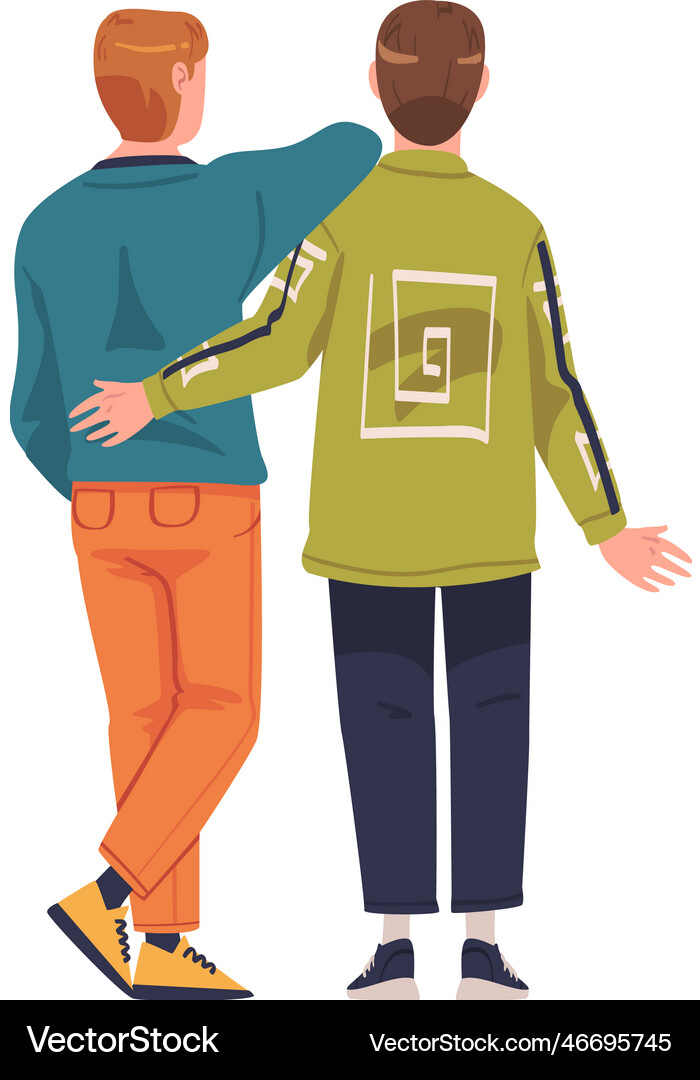 Friends from behind hugging and standing together Vector Image