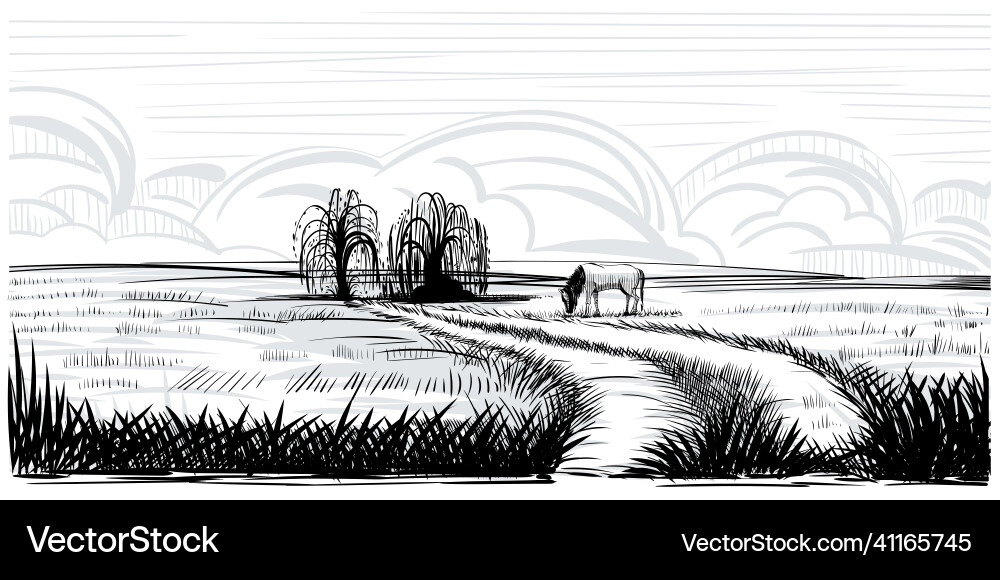 Hand drawn nature landscape Royalty Free Vector Image