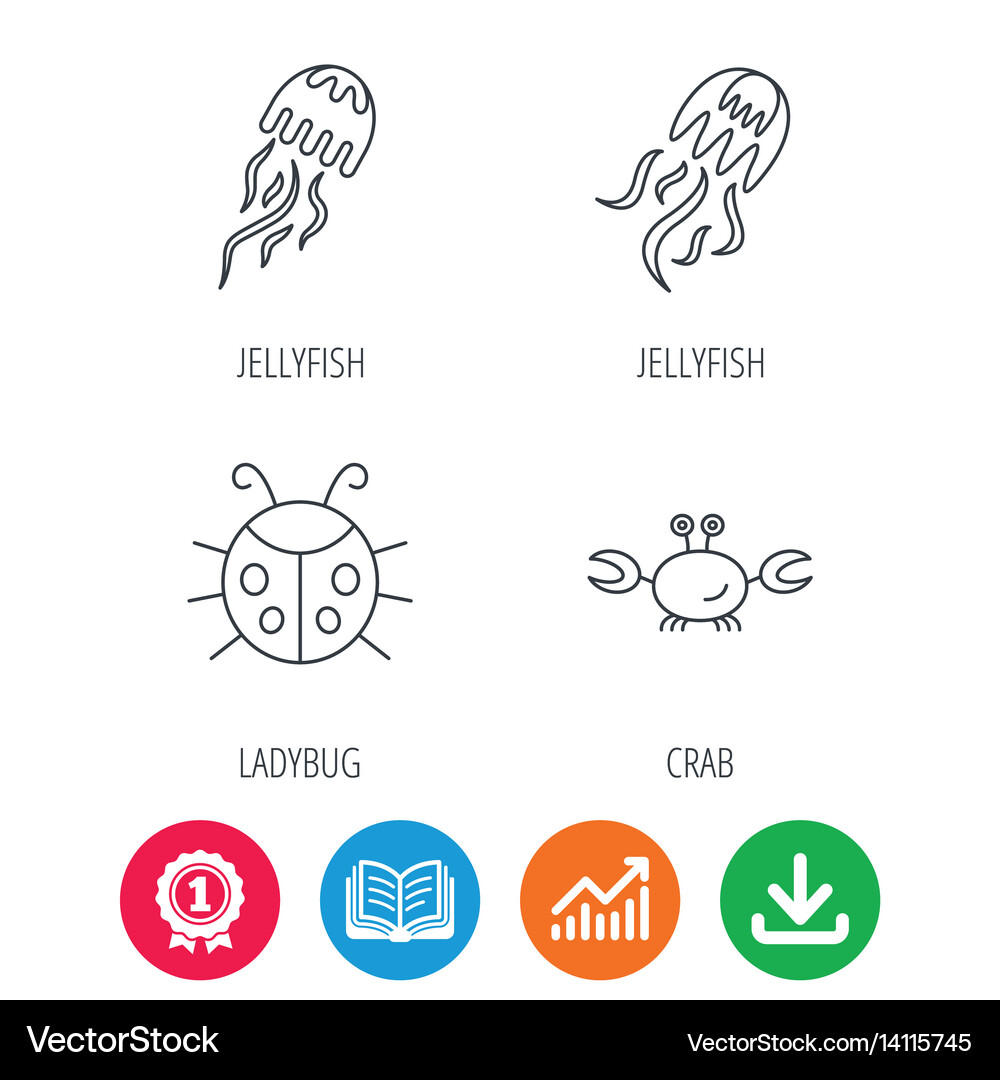 Jellyfish crab and ladybug icons Royalty Free Vector Image