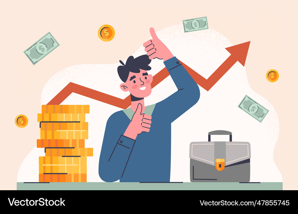 Man with income growth concept Royalty Free Vector Image