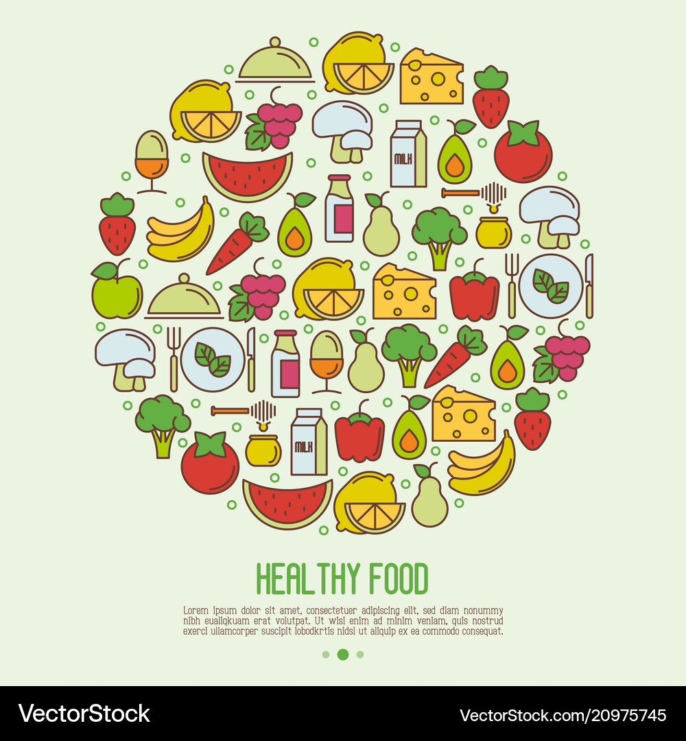 Organic food concept in circle Royalty Free Vector Image
