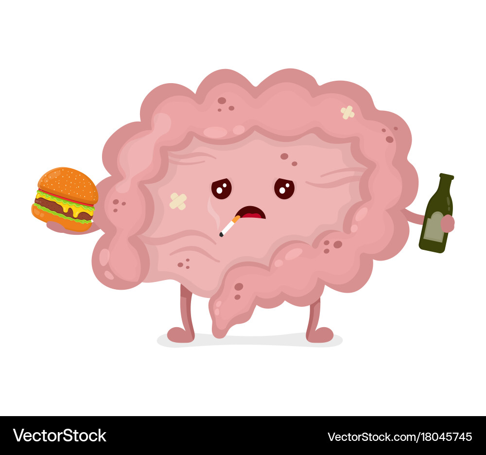 Sad unhealthy sick intestine Royalty Free Vector Image