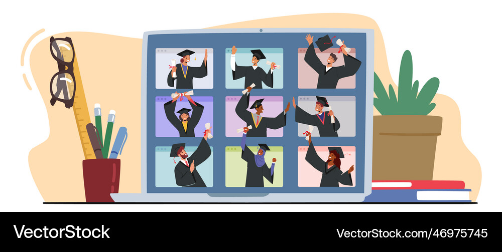 Virtual Graduation Ceremony With Bachelors Vector Image