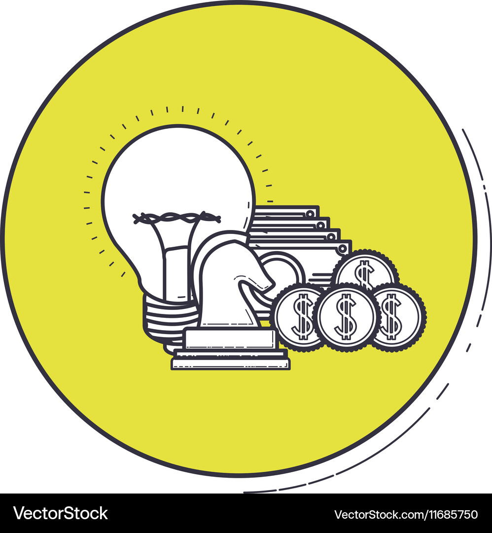 Bulb chess coins and bills inside green button Vector Image