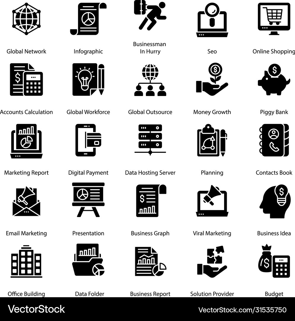 Business and hr solid icons pack Royalty Free Vector Image