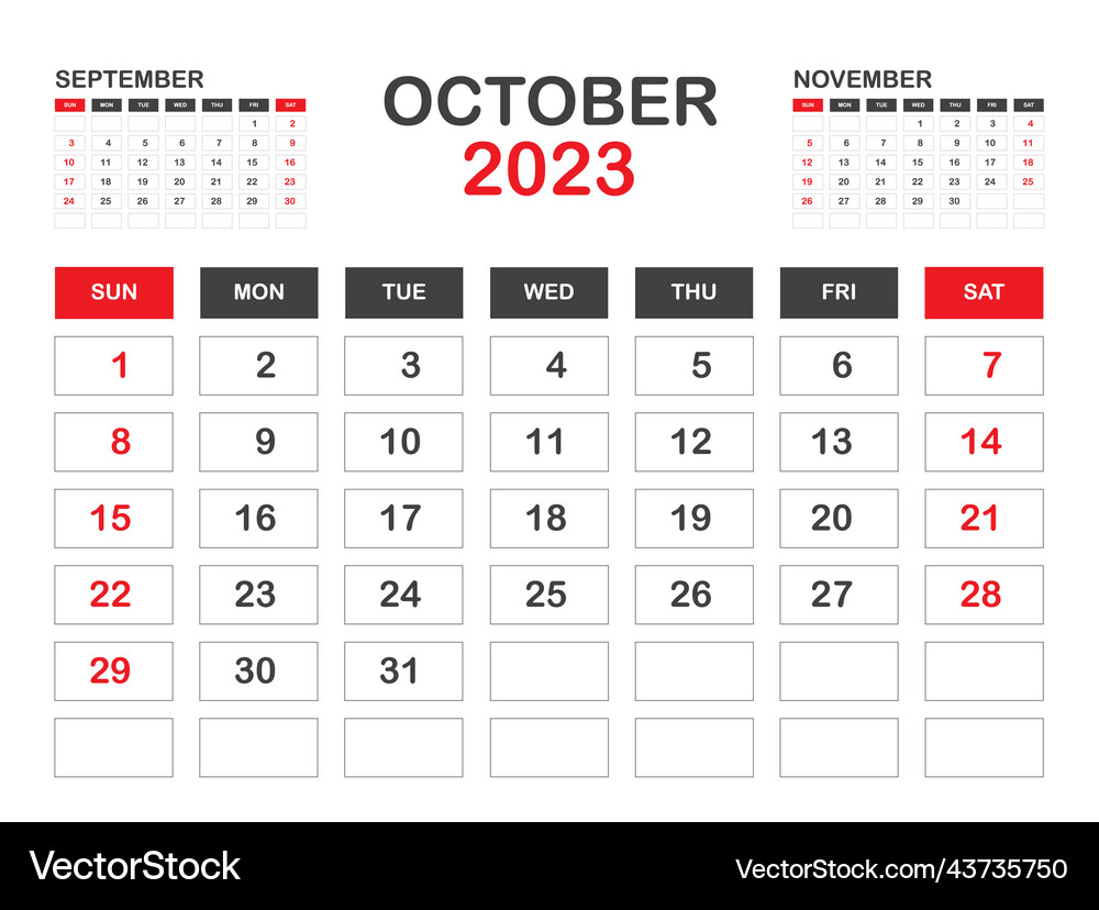Calendar 2023 template-october template Royalty Free Vector