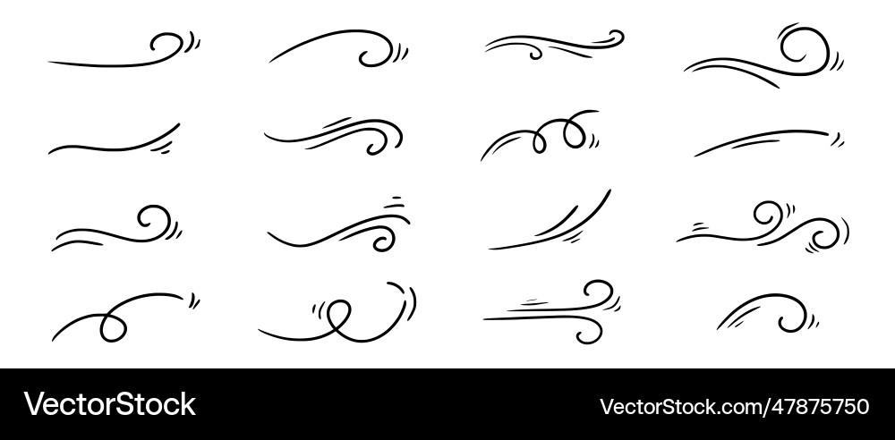 Doodle wind line sketch set hand drawn Royalty Free Vector