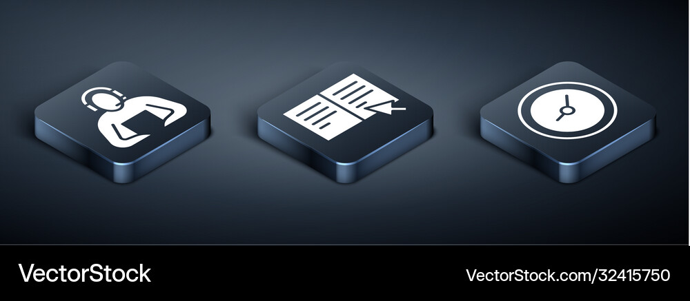 Set isometric student clock and online book icon Vector Image
