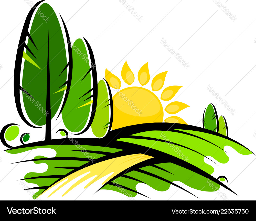 Trees and sun landscape design Royalty Free Vector Image