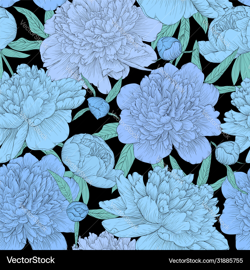 Beautiful seamless background blue peonies Vector Image