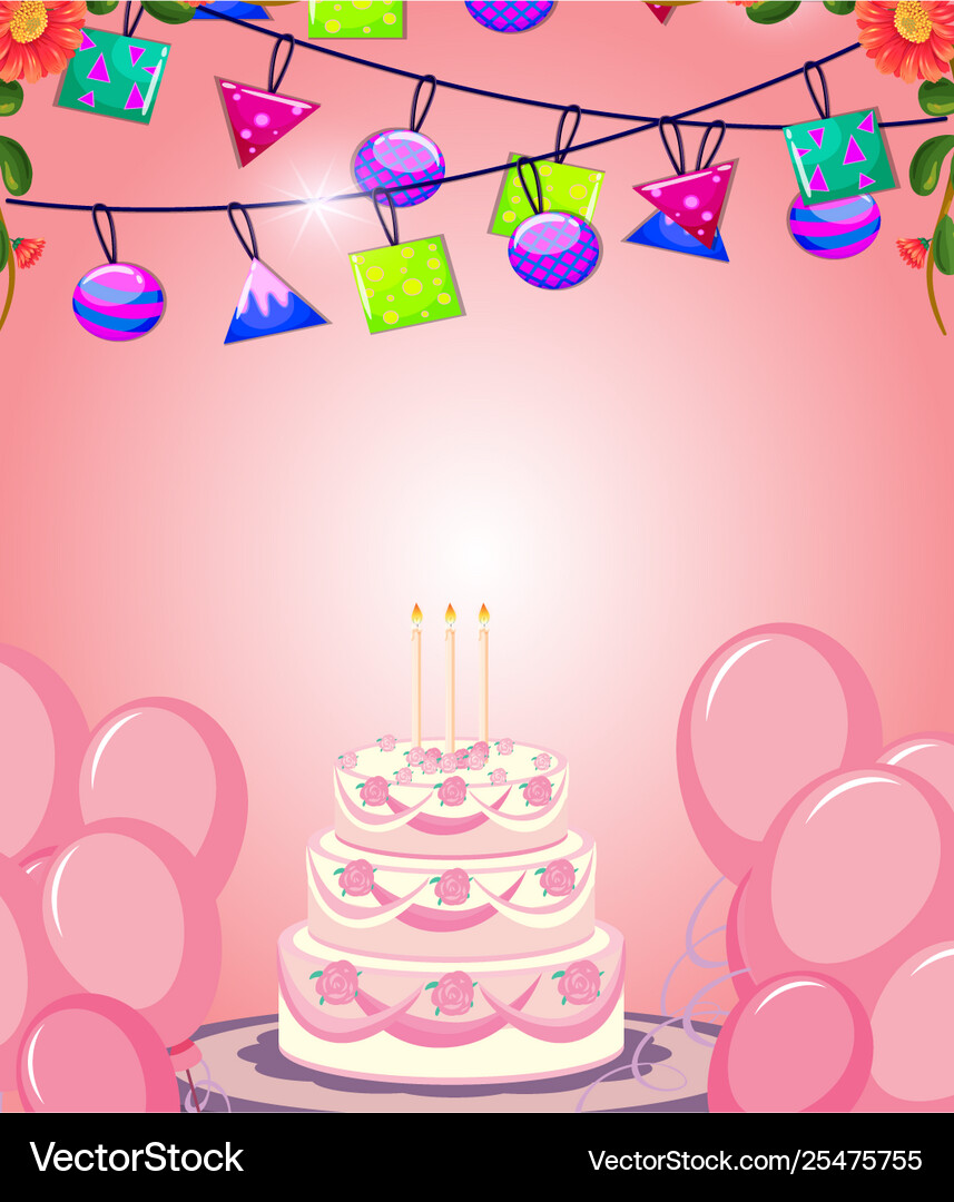 Cake on pink birthday card Royalty Free Vector Image