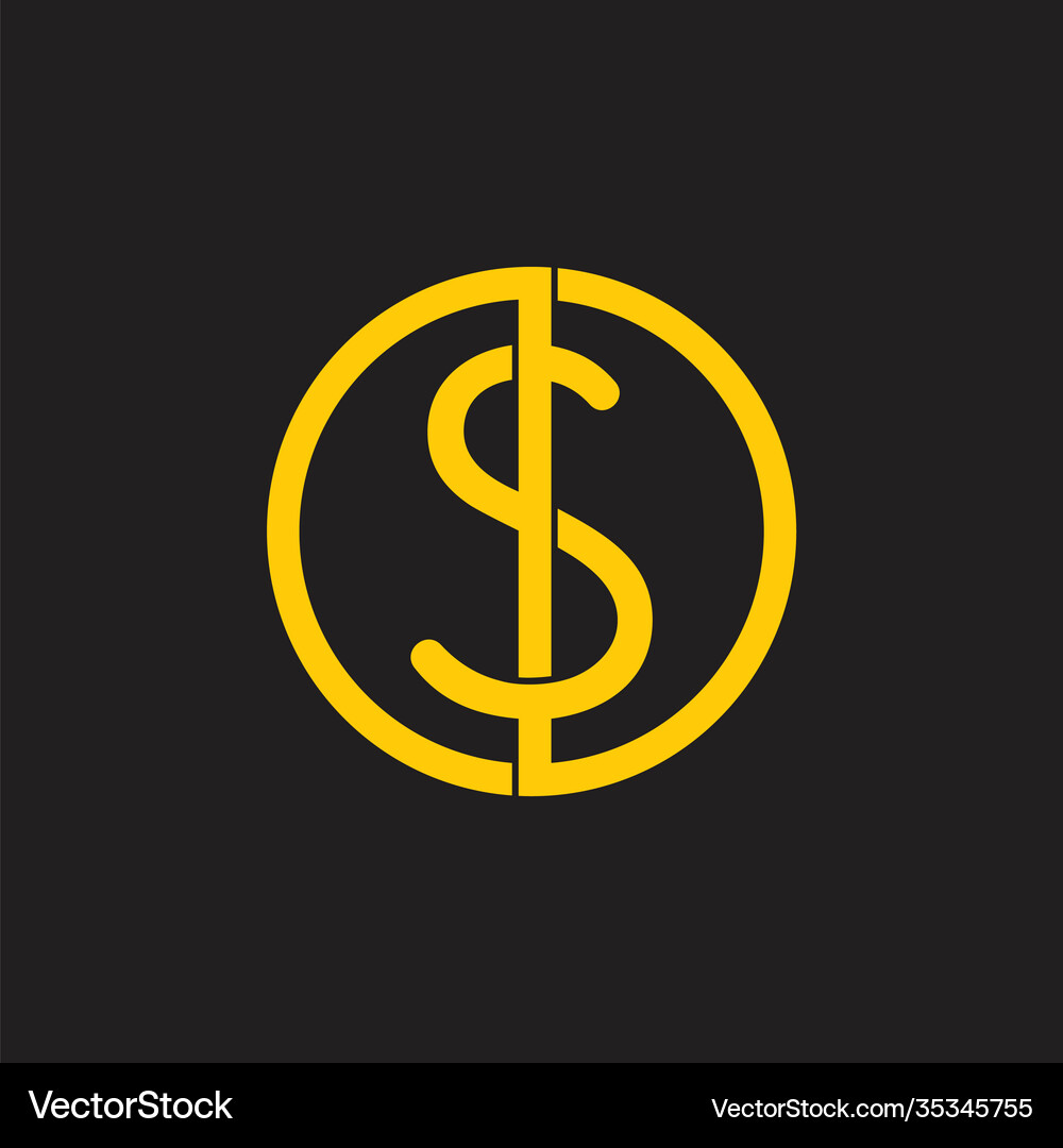 Circle money dollar overlapping line logo decor Vector Image