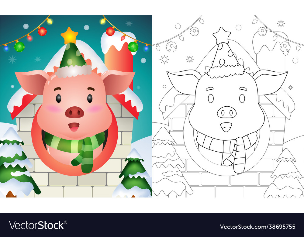 Coloring book with a cute pig christmas Royalty Free Vector