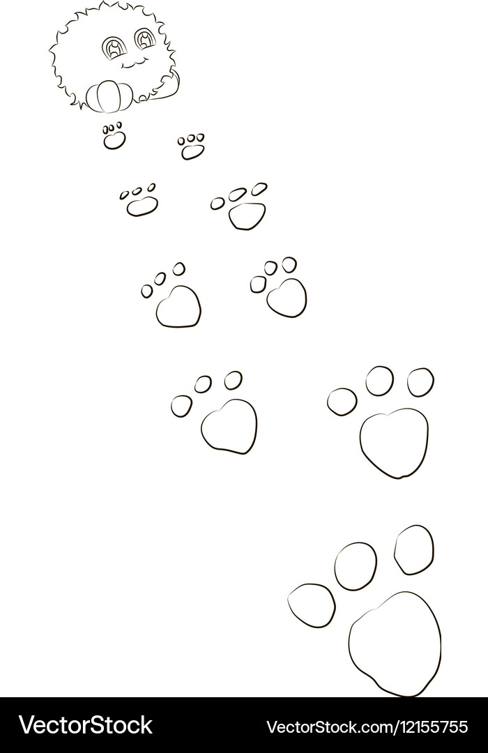 Cute cartoon monster footprints behind him Vector Image