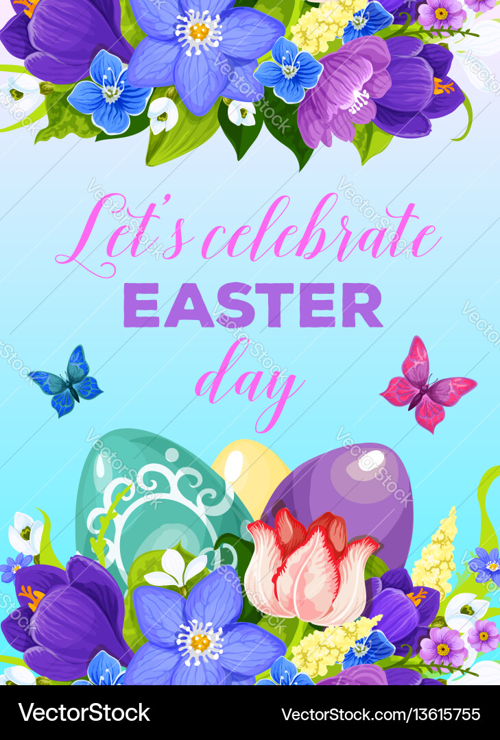 Easter paschal eggs flowers greeting poster Vector Image